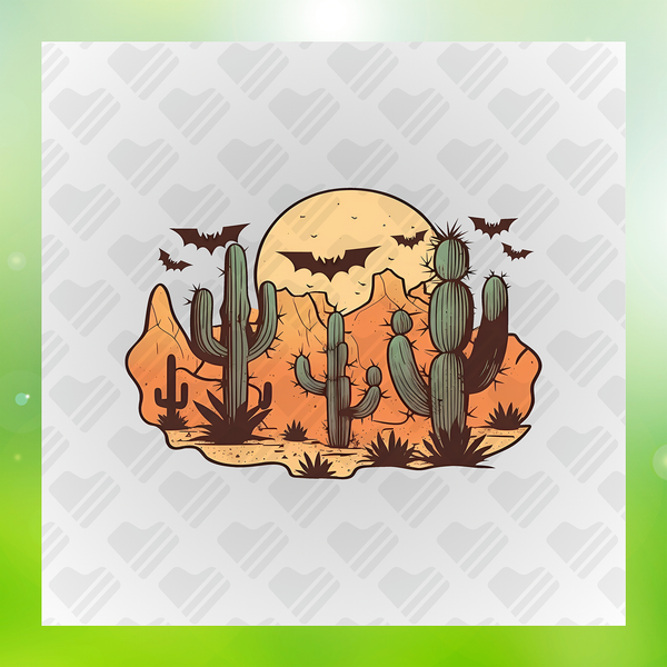 Desert Bats Halloween Night Cactus Transfer – One Heart Apparel