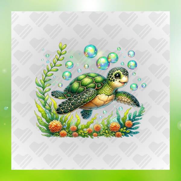 Lively Sea Turtle Unique Clipart Transfer – One Heart Apparel